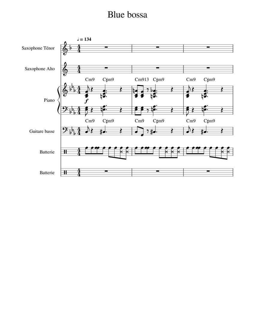 Blue bossa by june Sheet music for Piano, Drum Group, Saxophone (Alto ...