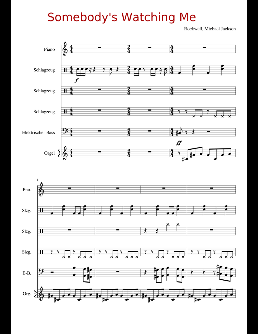 Somebody's watching me WIP sheet music for Piano, Percussion, Bass ...
