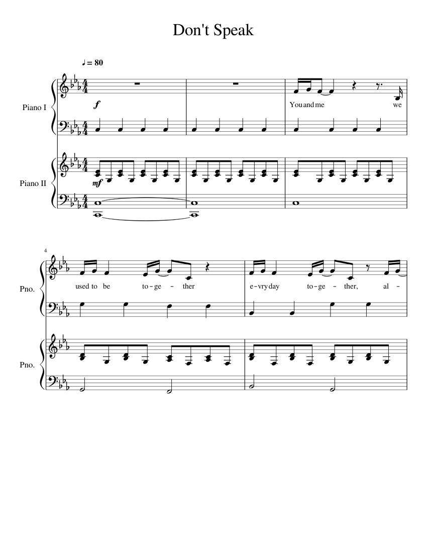 Don t Speak - No doubt Sheet music for Piano | Download free in PDF or ...