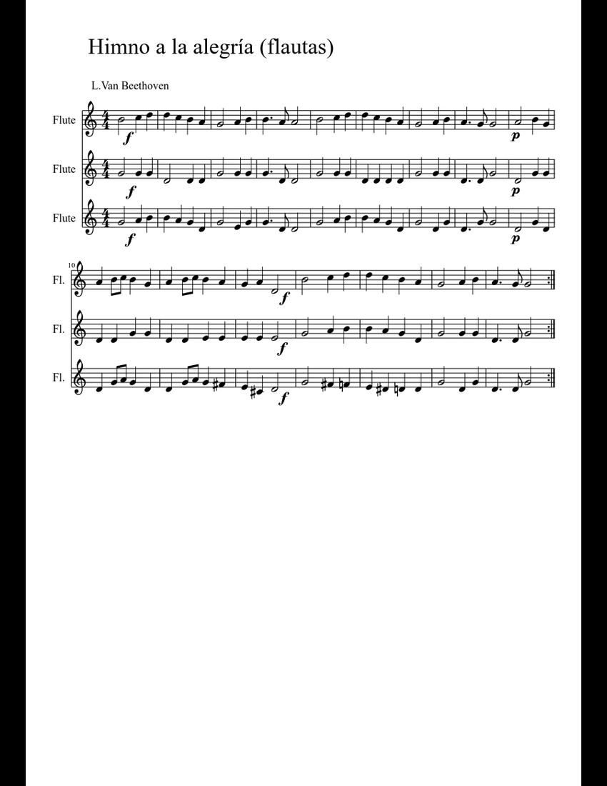Himno a la alegria (flautas) sheet music download free in PDF or MIDI