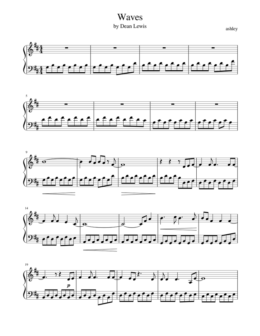 Waves - dean lewis Sheet music for Piano (Solo) | Musescore.com