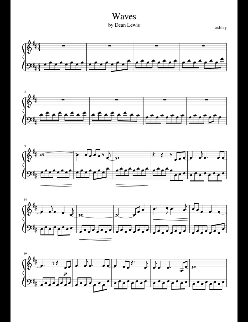 Waves - dean lewis sheet music for Piano download free in PDF or MIDI