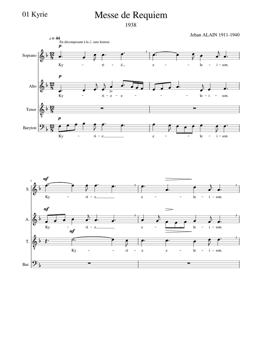 Jehan Alain-Messe de Requiem-01-Kyrie Sheet music for Soprano, Tenor ...