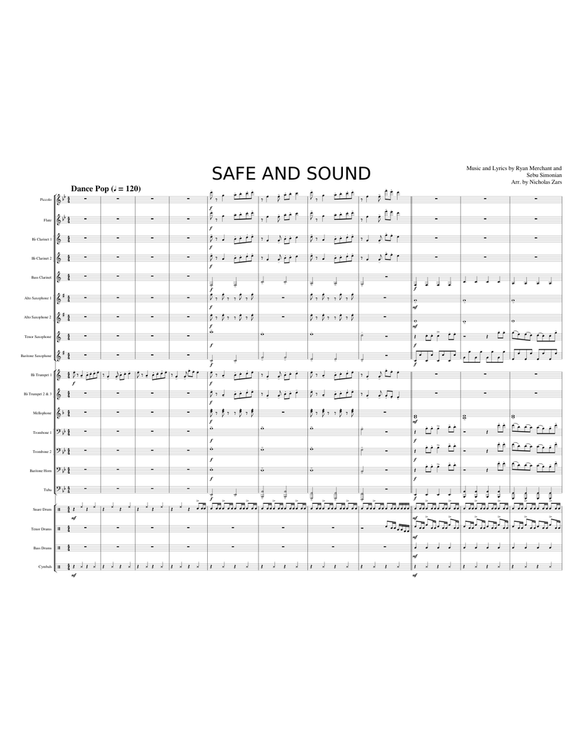 Safe and Sound Sheet music for Trumpet (In B Flat), Trombone, Flute, Clarinet (In B Flat) & more ...