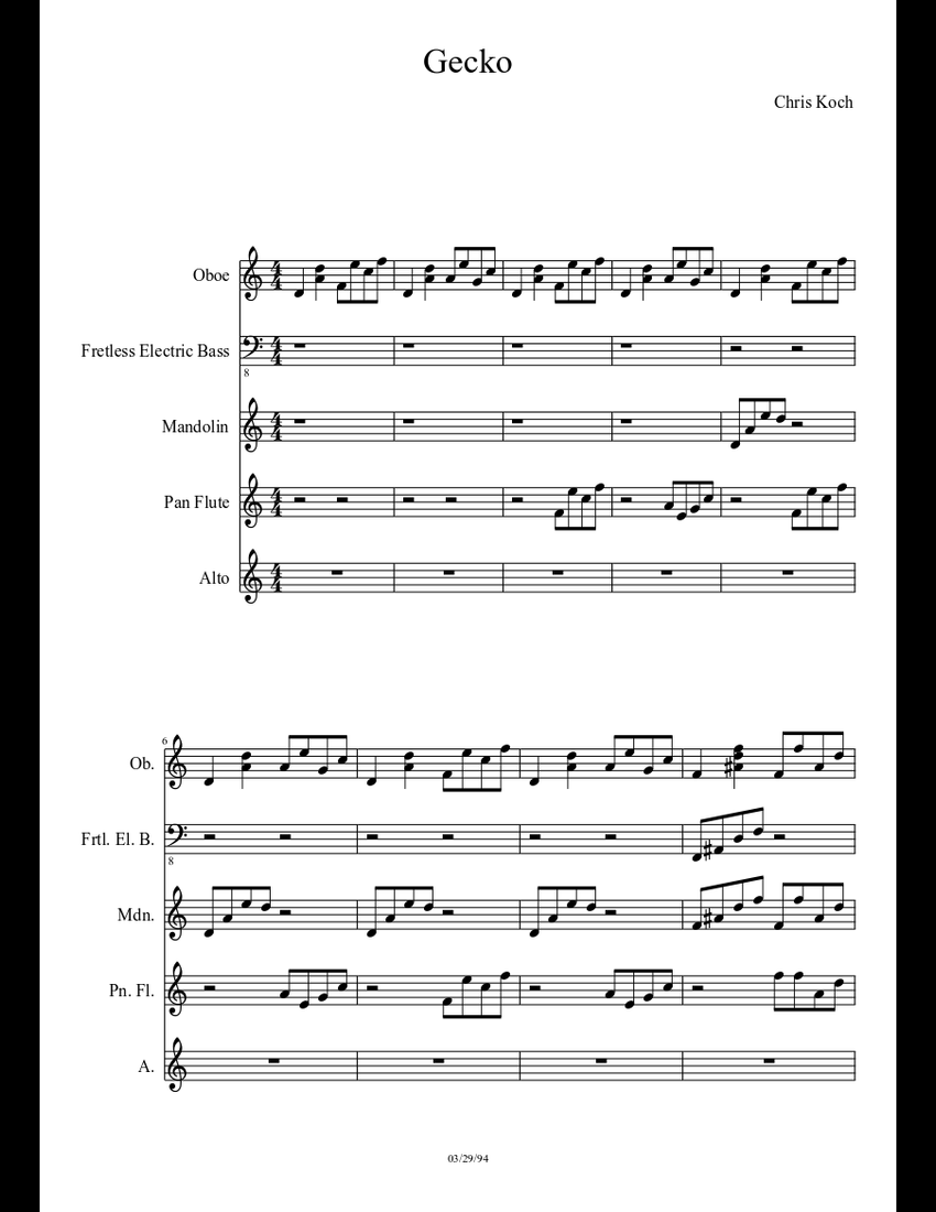 Gecko sheet music download free in PDF or MIDI