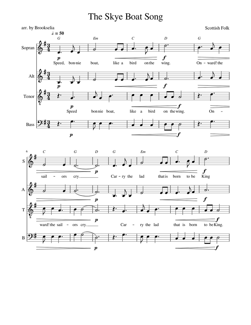 The Skye Boat Song Sheet music for Soprano, Tenor, Alto, Bass (SATB ...