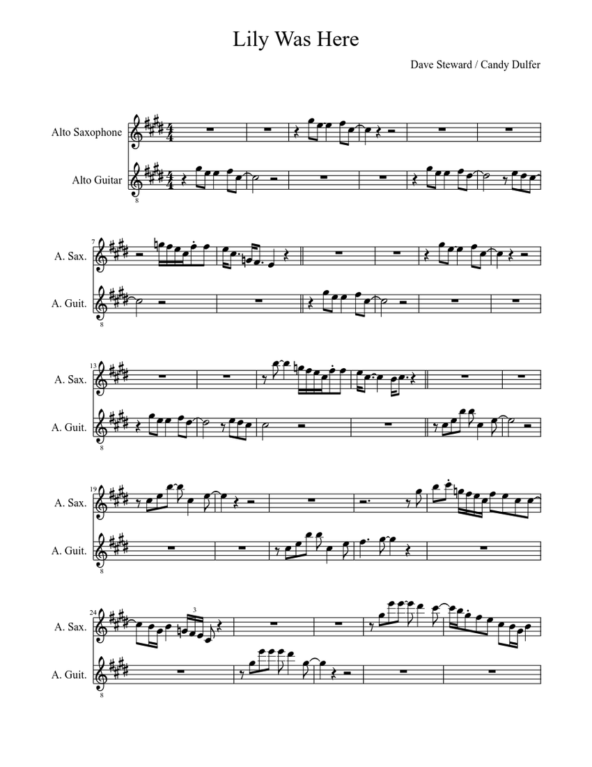 Lily Was Here Sheet music | Download free in PDF or MIDI | Musescore.com