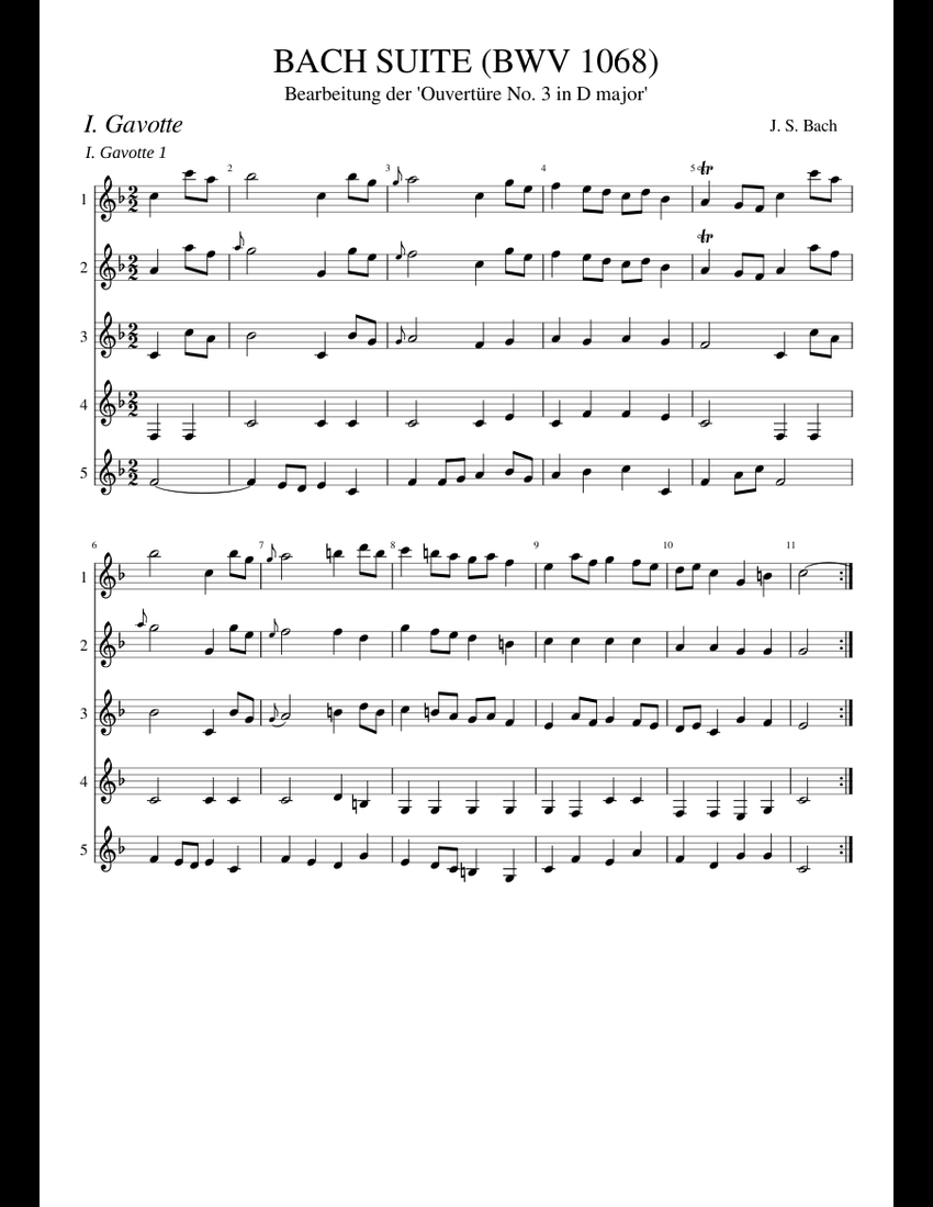 Bach Gavotte sheet music for Piano download free in PDF or MIDI