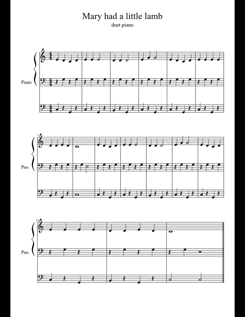Mary had a little lamb sheet music download free in PDF or MIDI