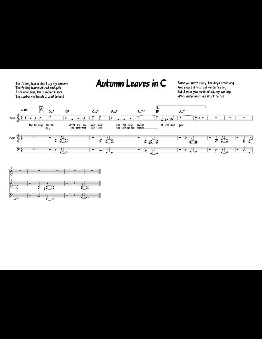 Autumn Leaves in C sheet music for Piano download free in PDF or MIDI