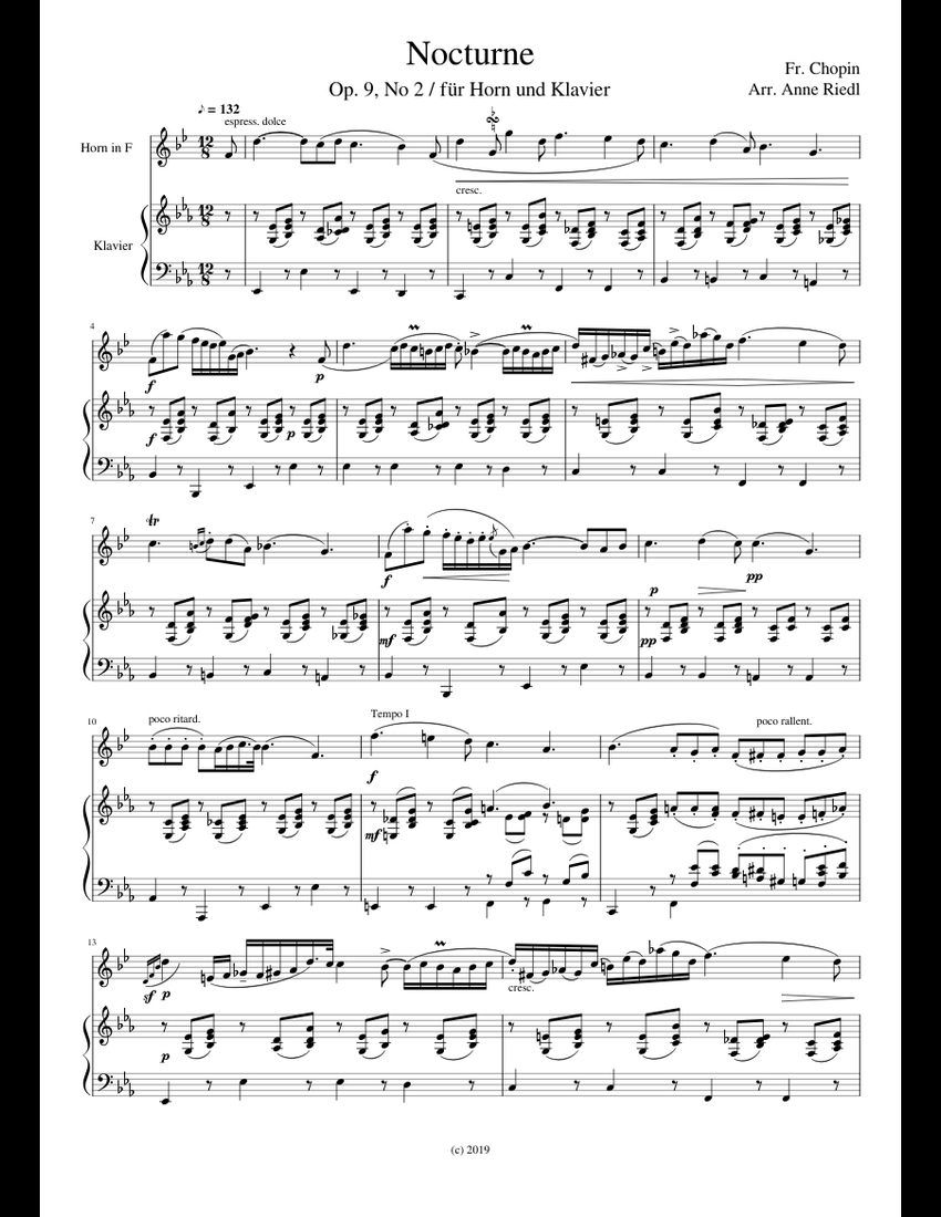 Nocturne (Op. 9 No. 2 / Frederic Chopin) for french horn and piano ...