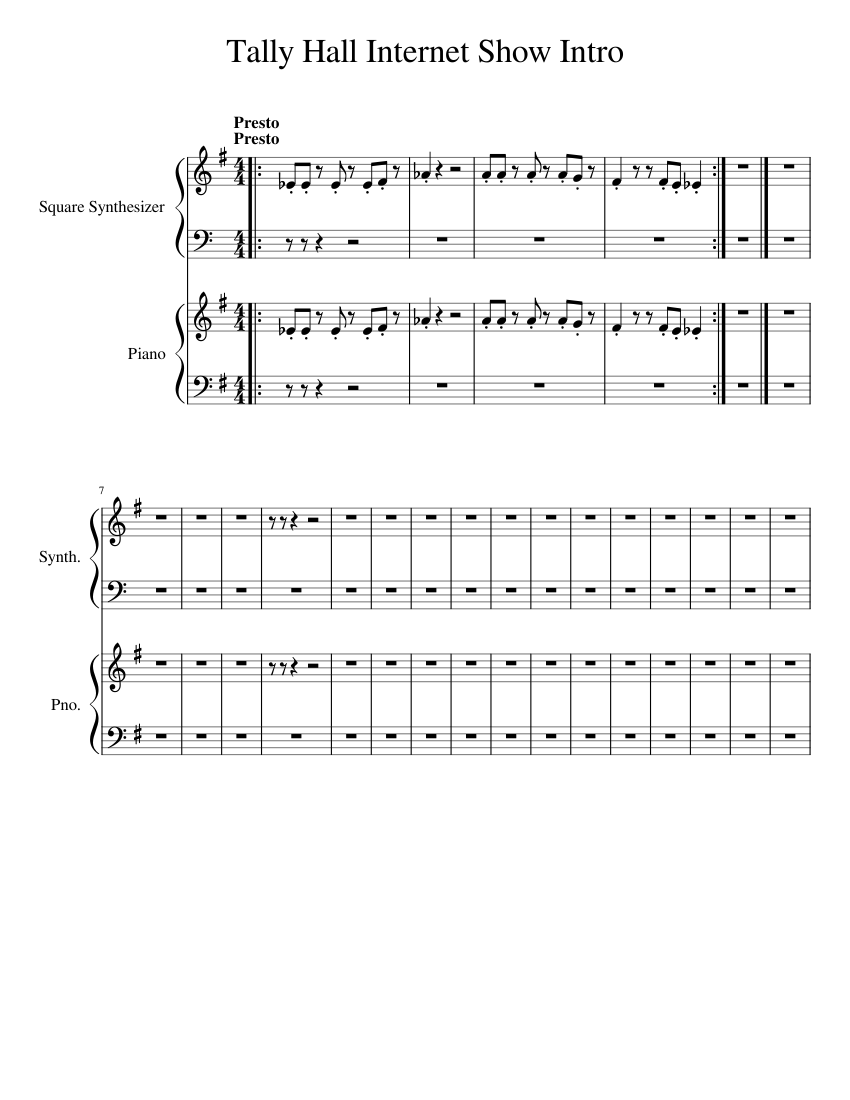 Tally Hall Internet Show Intro Sheet music for Piano, Synthesizer ...