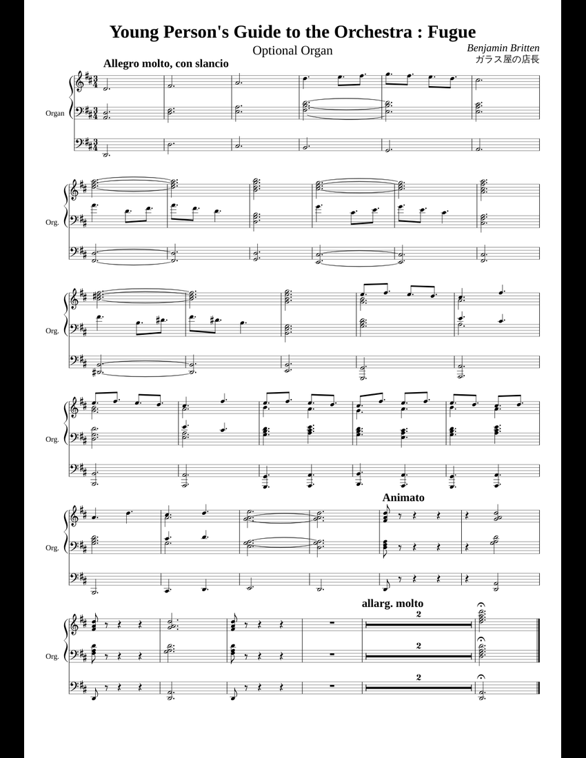 Optional Organ, - Young Person s Guide to the Orchestra:Fugue sheet ...