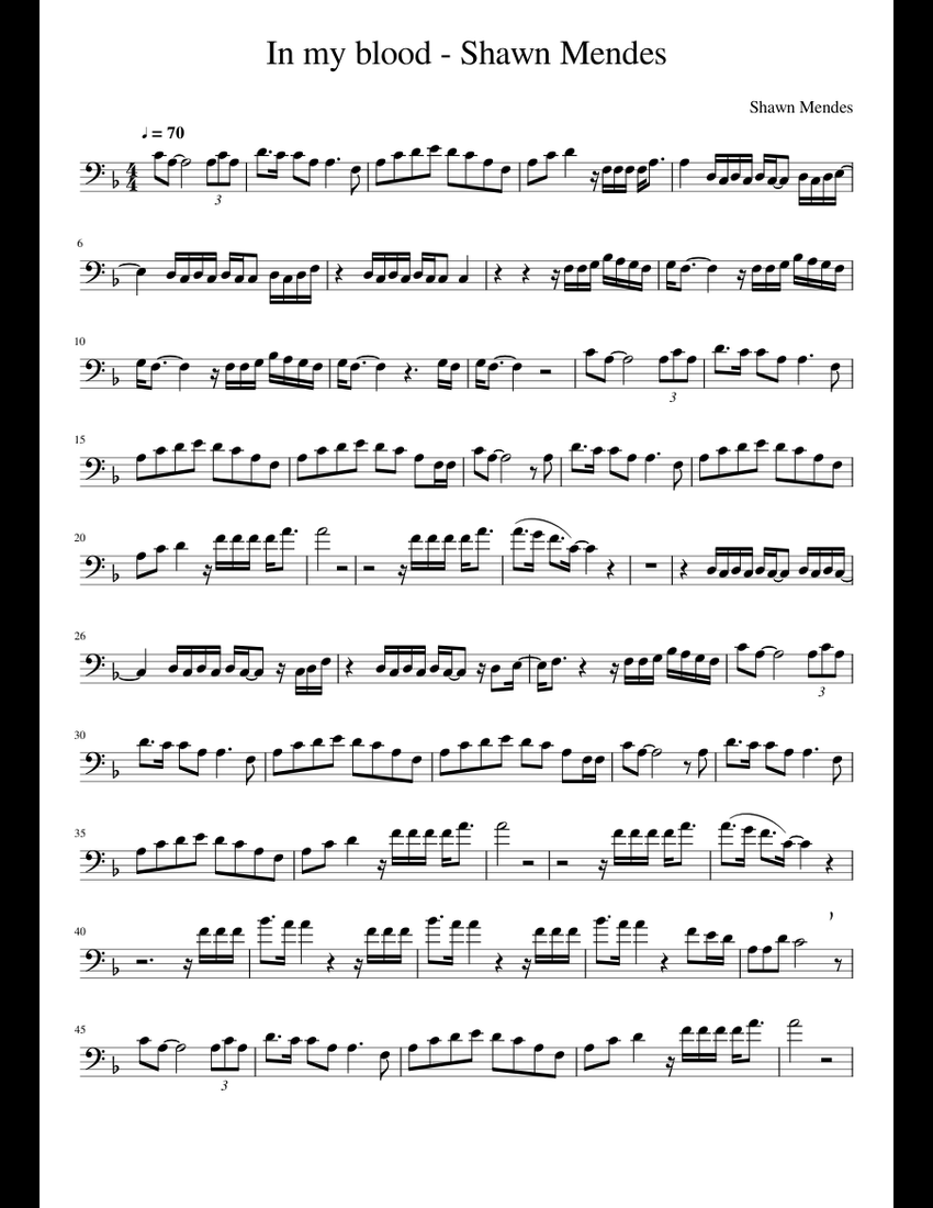In my blood - Shawn Mendes sheet music for Cello download free in PDF ...