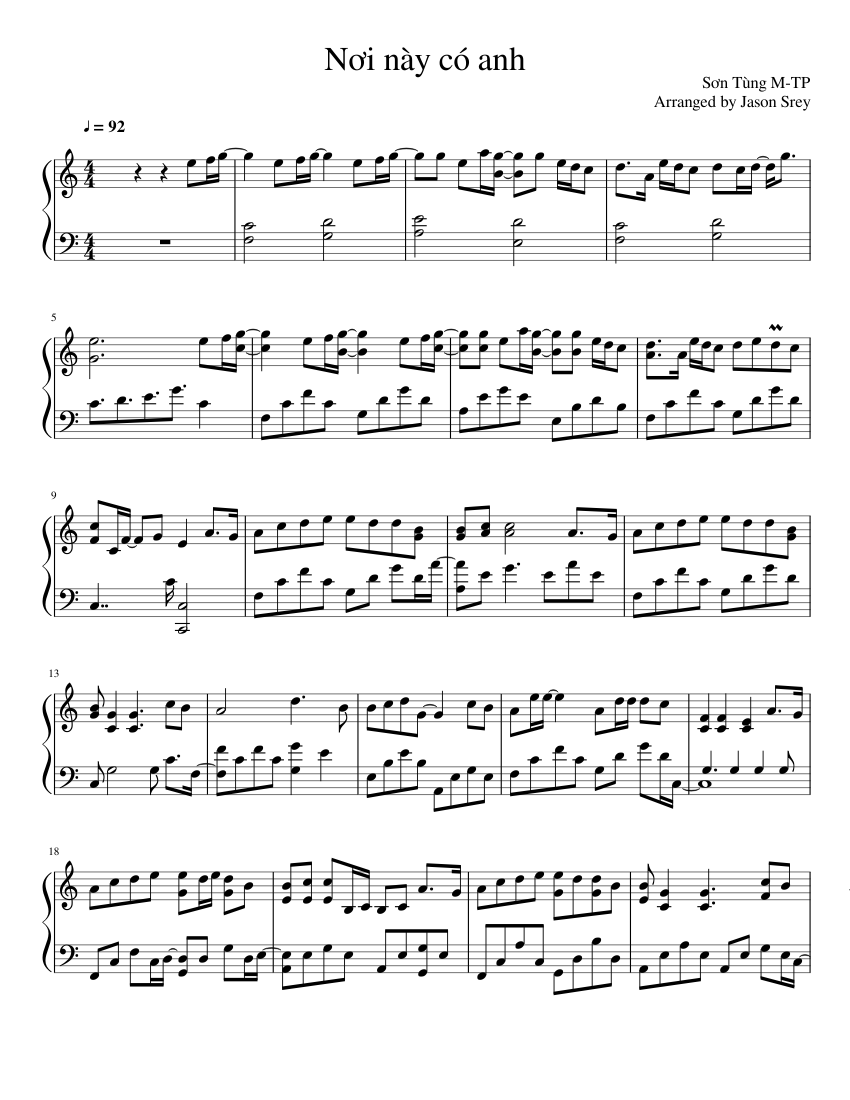 Noi nay co anh sheet music for Piano download free in PDF or MIDI