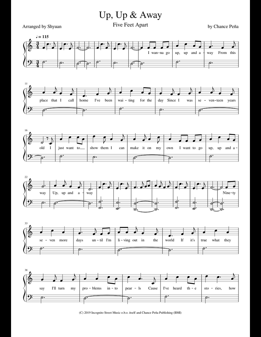 Up, Up & Away sheet music for Piano download free in PDF or MIDI