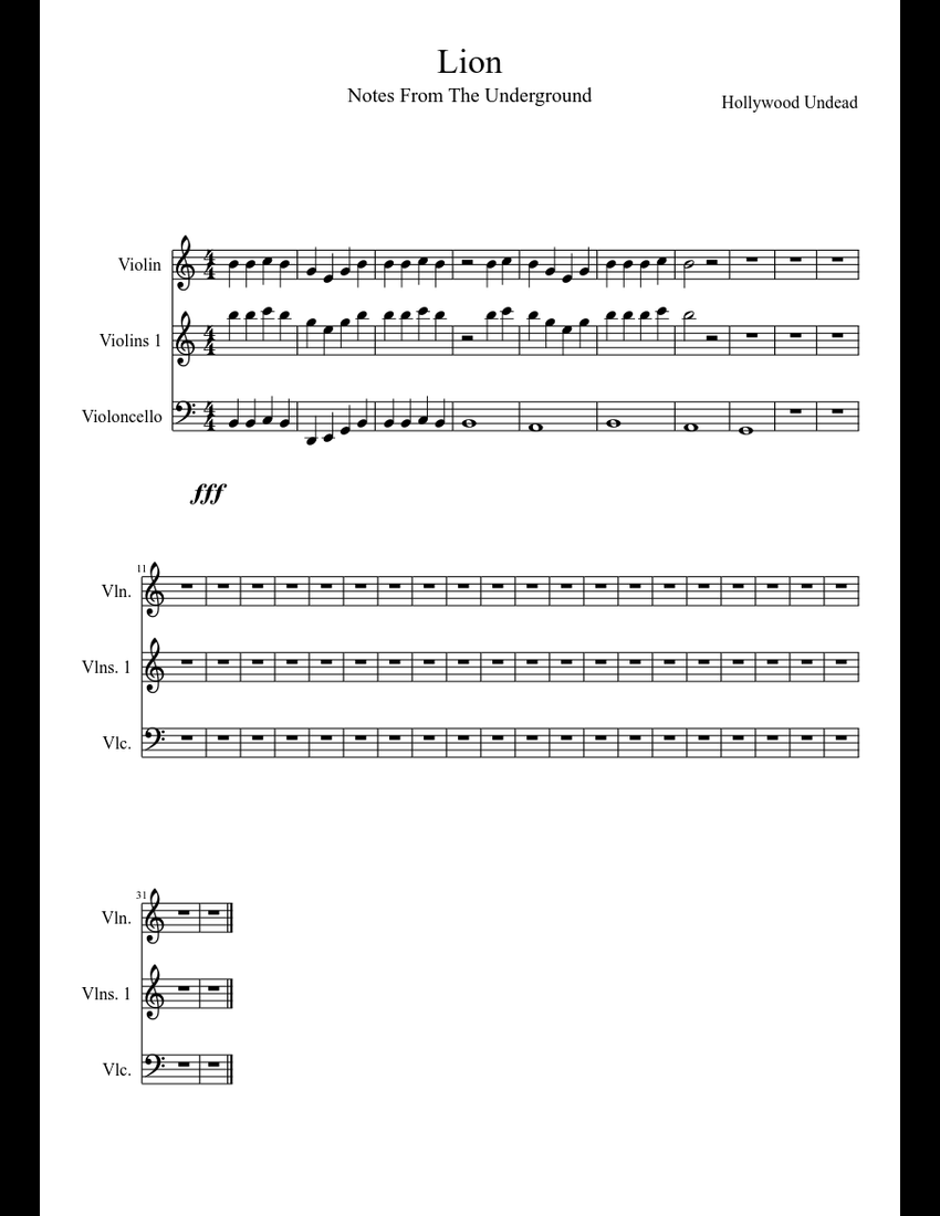 Lion sheet music download free in PDF or MIDI