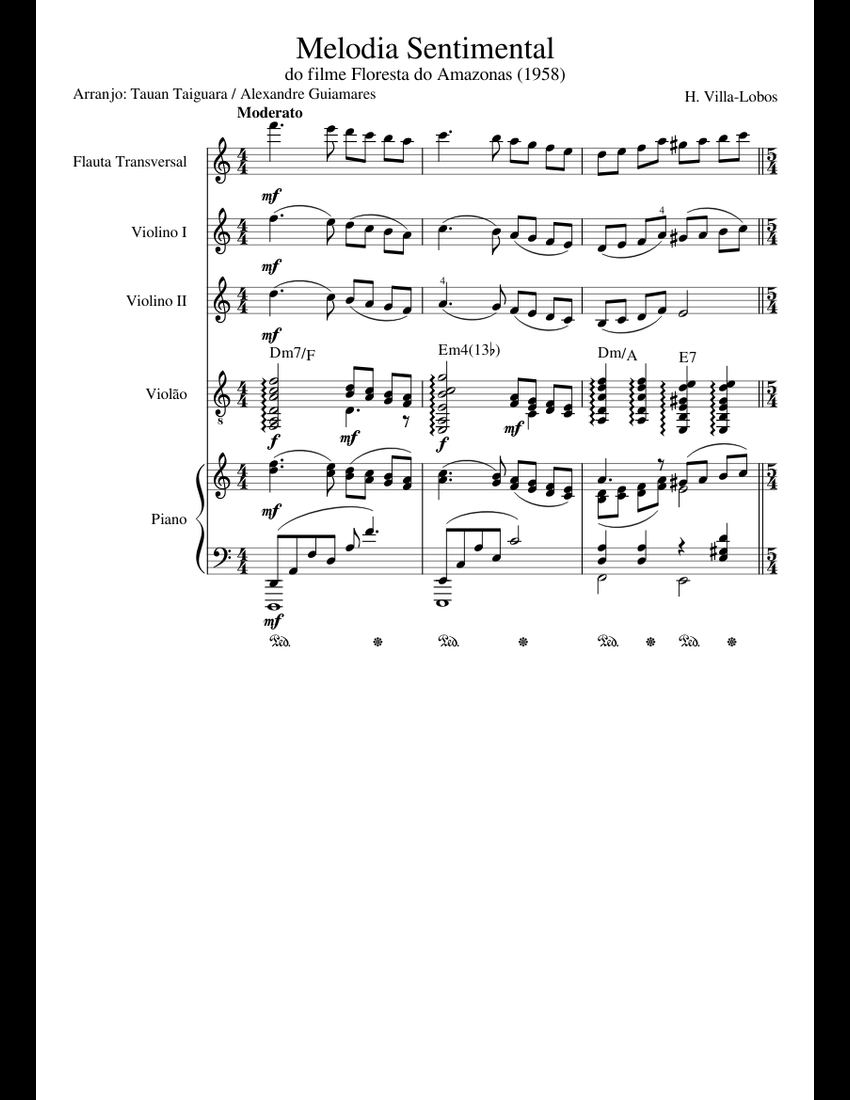 Melodia Sentimental sheet music for Flute, Violin, Piano, Guitar ...