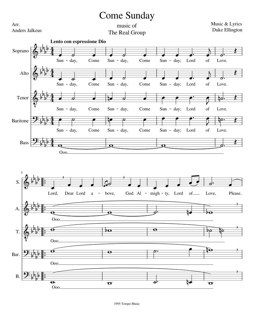 Come Sunday "The Real Group" Sheet music for Voice | Download free in ...