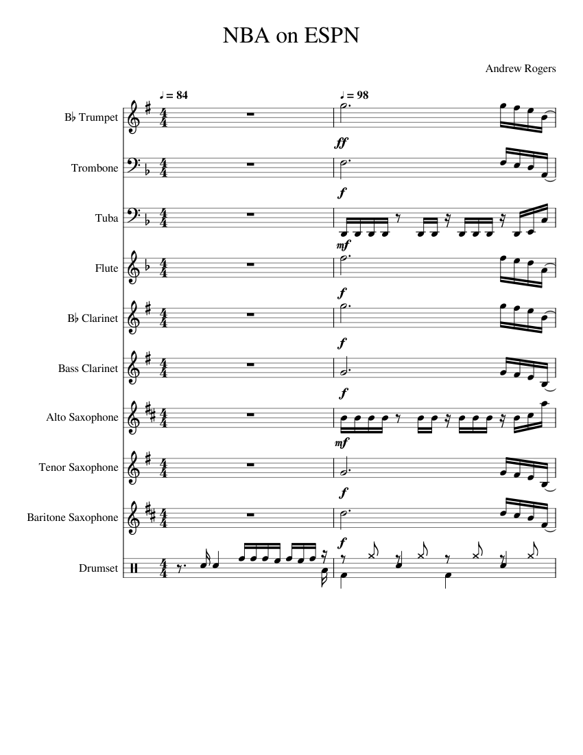 NBA_on_ESPN Sheet music for Trumpet (In B Flat), Trombone, Flute, Drum ...