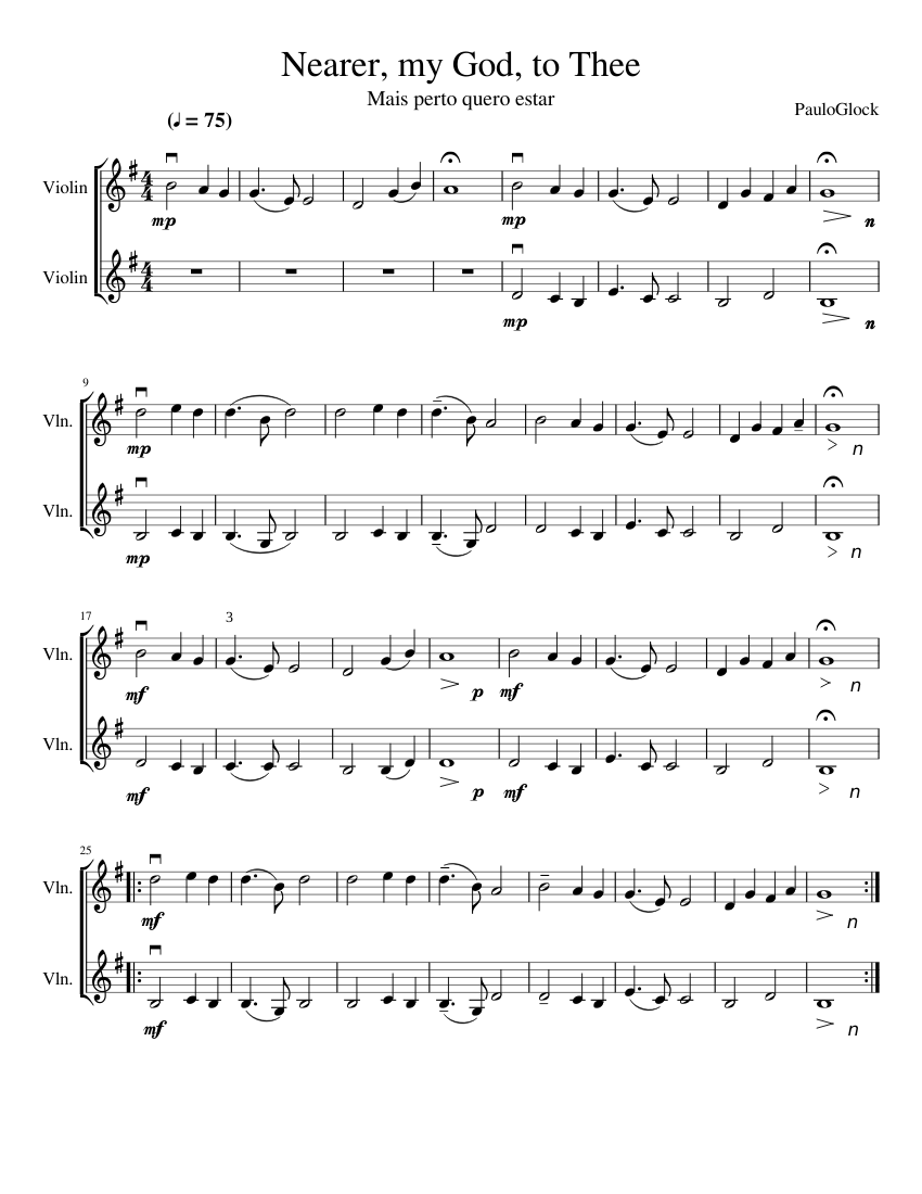 Nearer, my God, to Thee Sheet music for Violin (String Duet ...