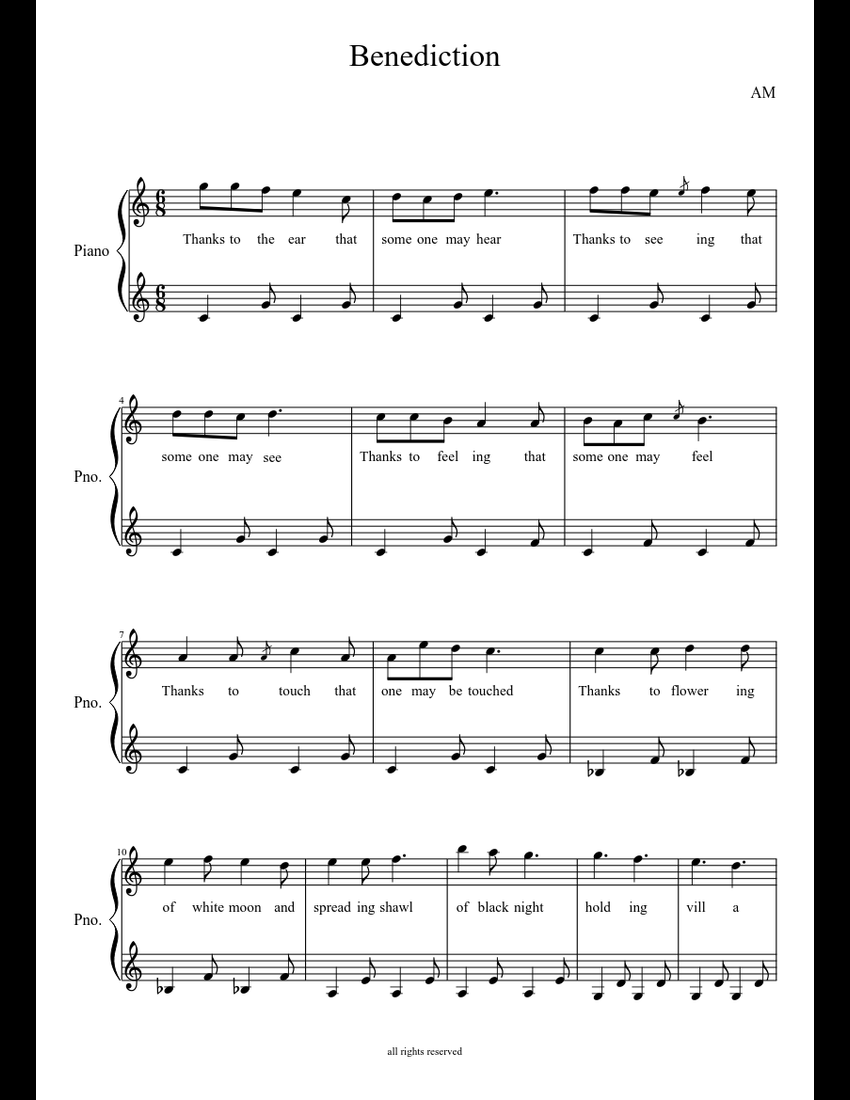 Benediction sheet music download free in PDF or MIDI