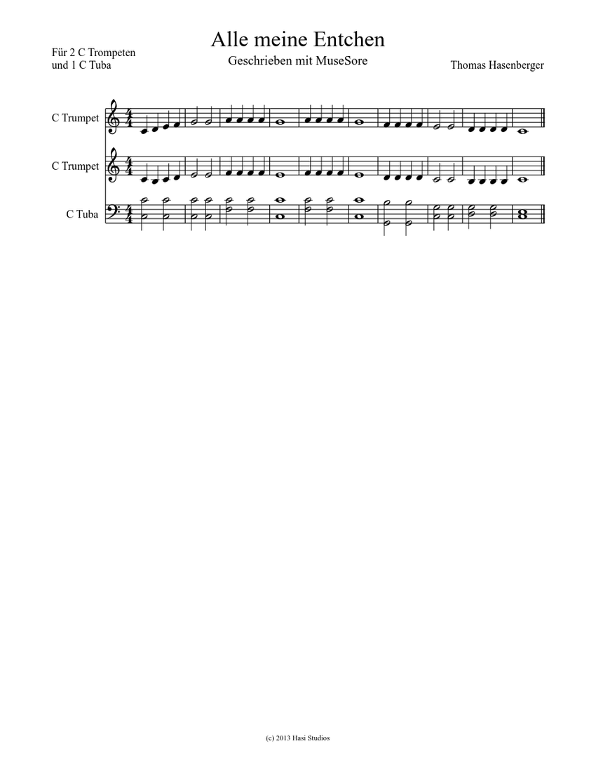 Alle meine Entchen Sheet music for Tuba, Trumpet (Mixed Trio ...