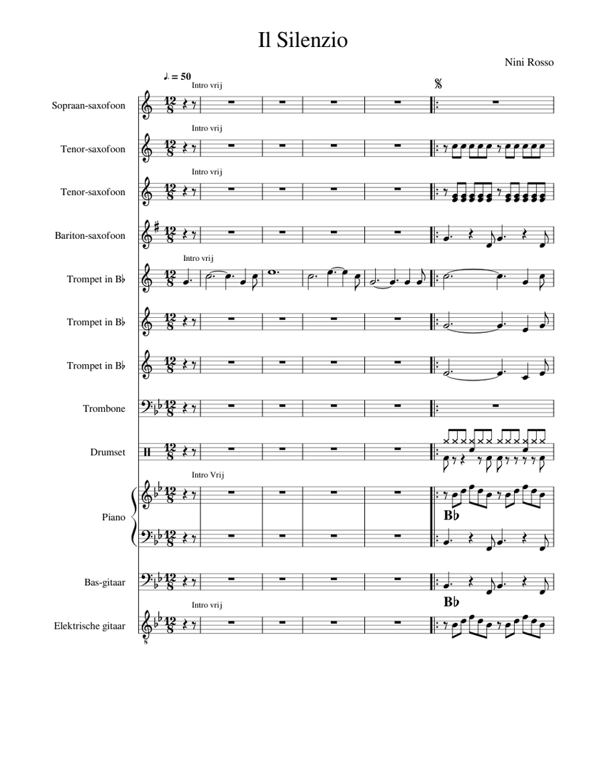Il Silenzio Sheet music for Piano, Soprano Saxophone, Trombone ...