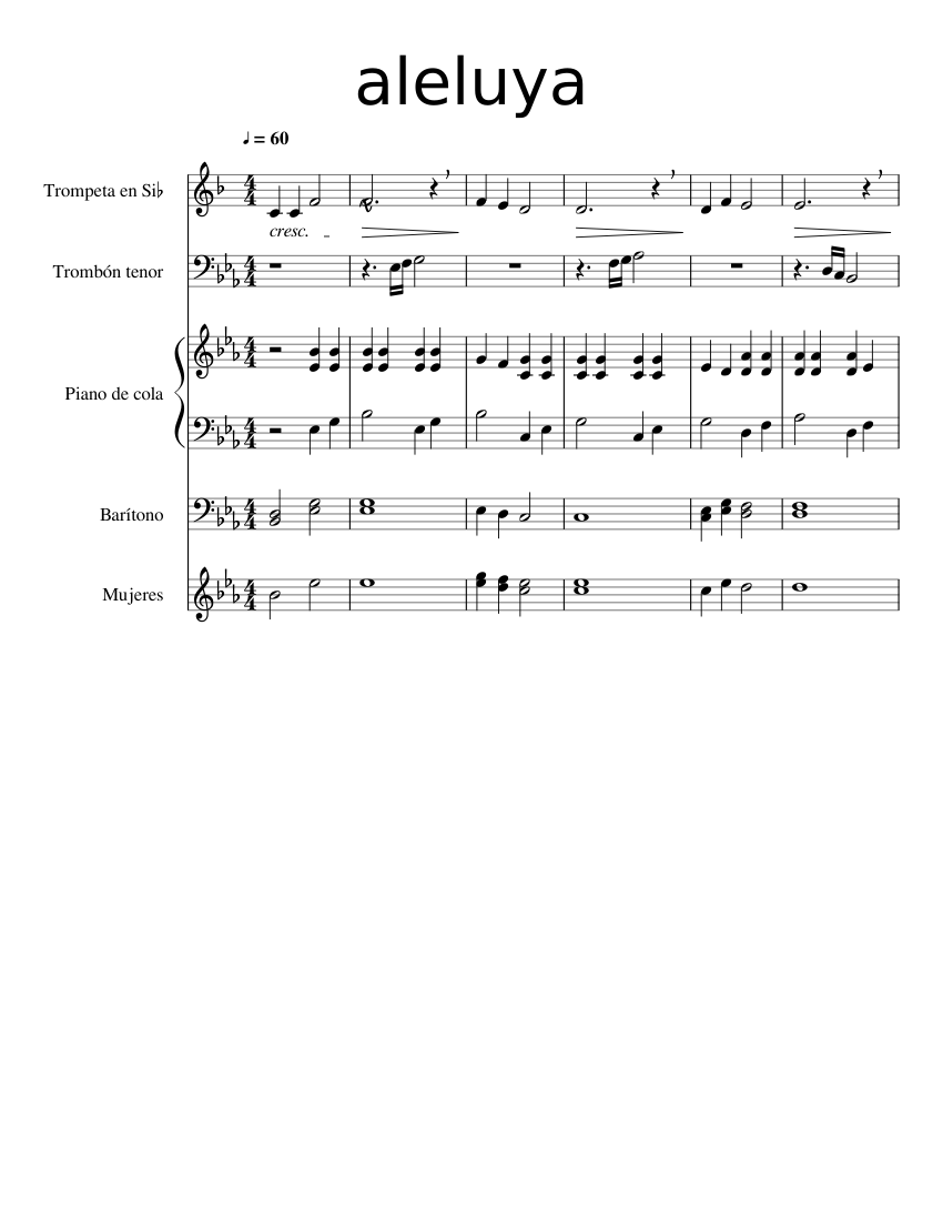 aleluya Sheet music for Trumpet (In B Flat), Baritone, Piano, Trombone ...
