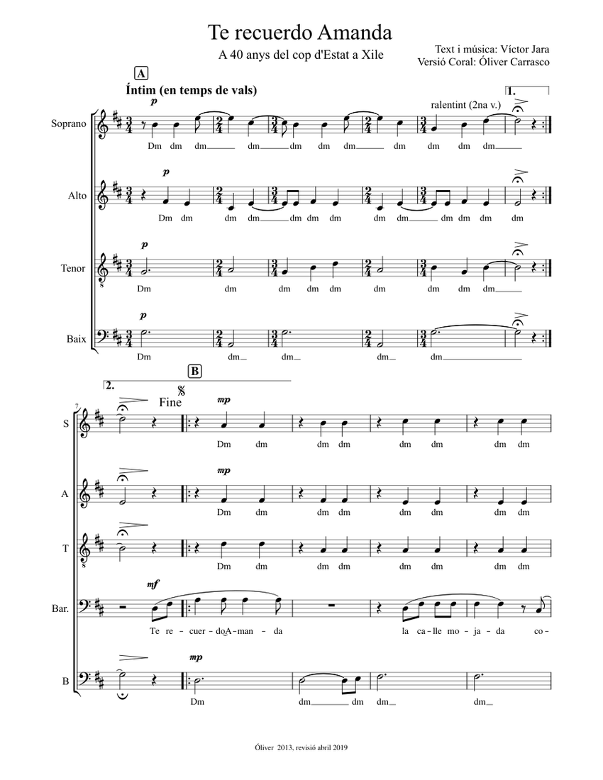 Te recuerdo Amanda Sheet music (SATB) | Musescore.com