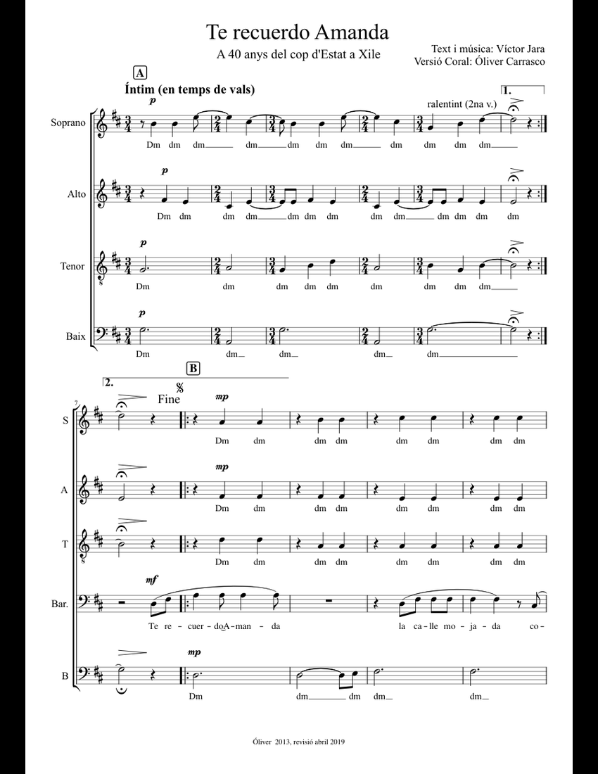 Te recuerdo Amanda sheet music for Voice download free in PDF or MIDI