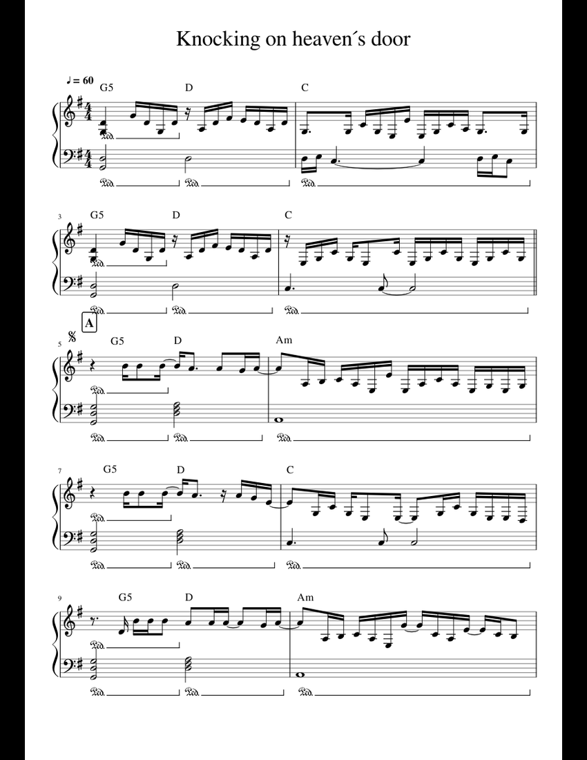 Knocking On Heavens Door Sheet Music For Piano Download Free In PDF Or MIDI Knocking On Heavens Door Sheet Music For Piano Download Free In PDF Or MIDI