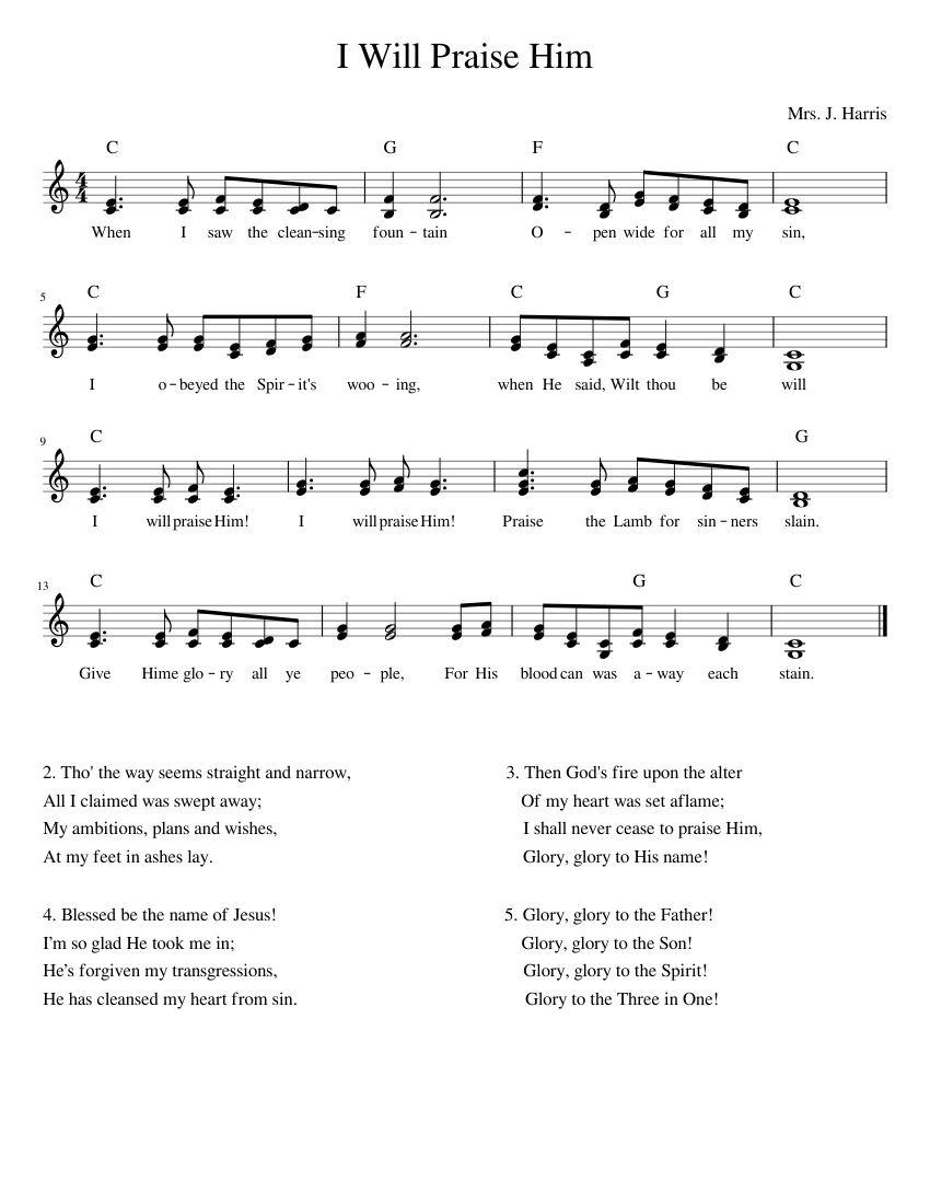 I Will Praise Him Sheet music for Piano | Download free in PDF or MIDI ...
