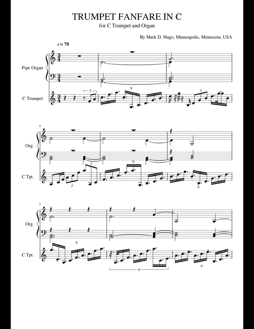 TRUMPET FANFARE IN C sheet music for Organ, Trumpet download free in ...