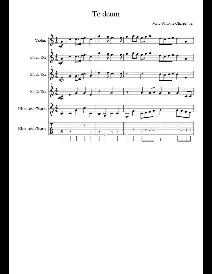 Te deum sheet music for Violin, Recorder, Guitar download free in PDF or MIDI