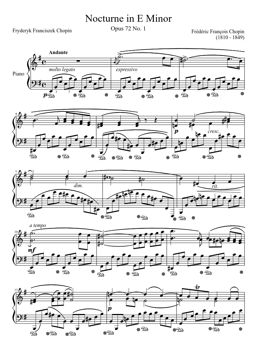 Nocturne Opus 72 No. 1 in E Minor sheet music for Piano download free in PDF or MIDI