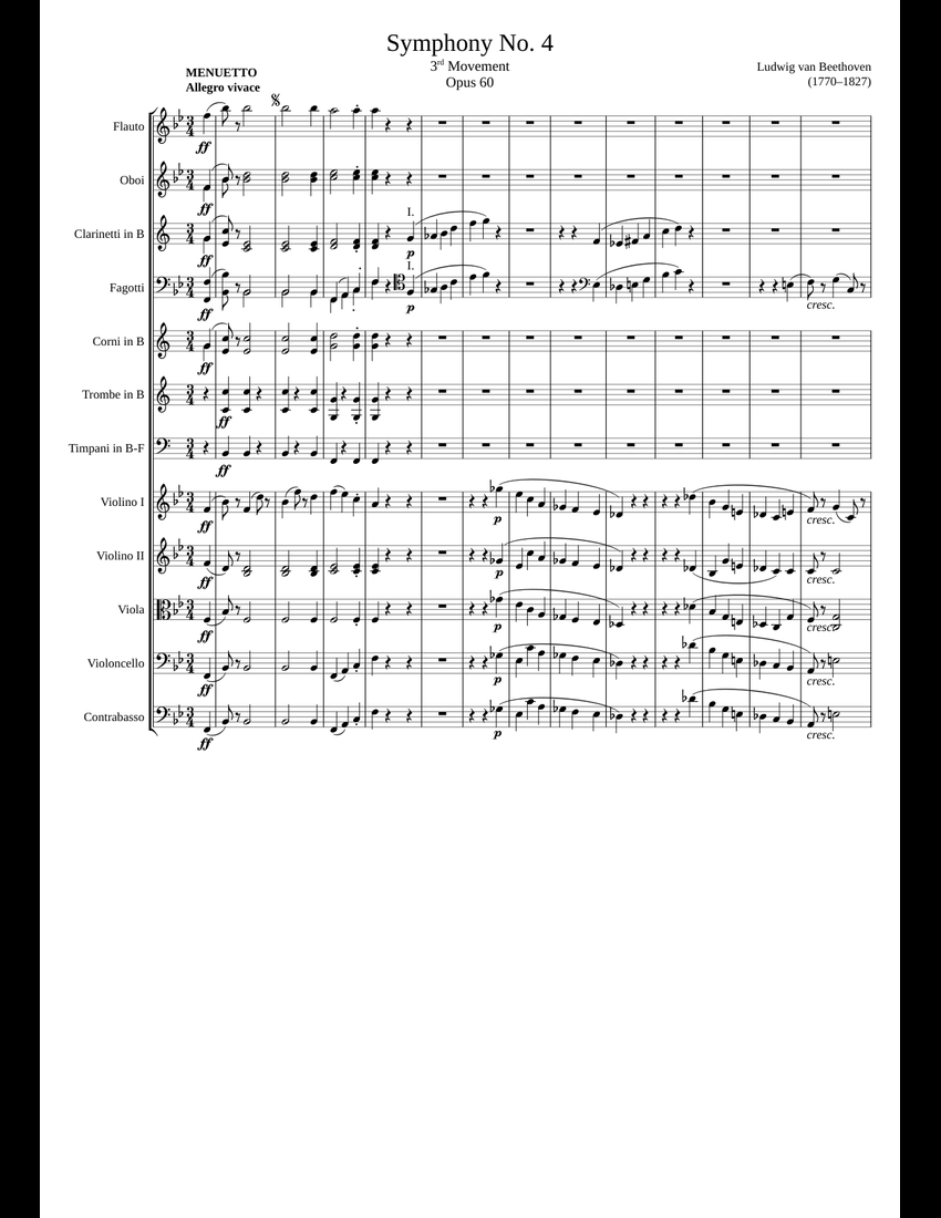 Symphony No. 4, 3rd Movement sheet music for Flute, Clarinet, Oboe ...