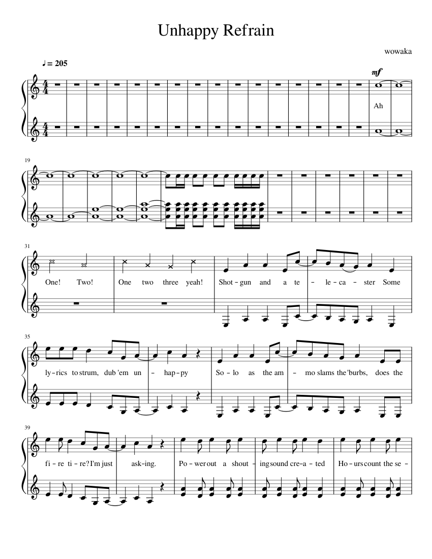 Unhappy Refrain (English Vocal Guide) sheet music for Piano download ...