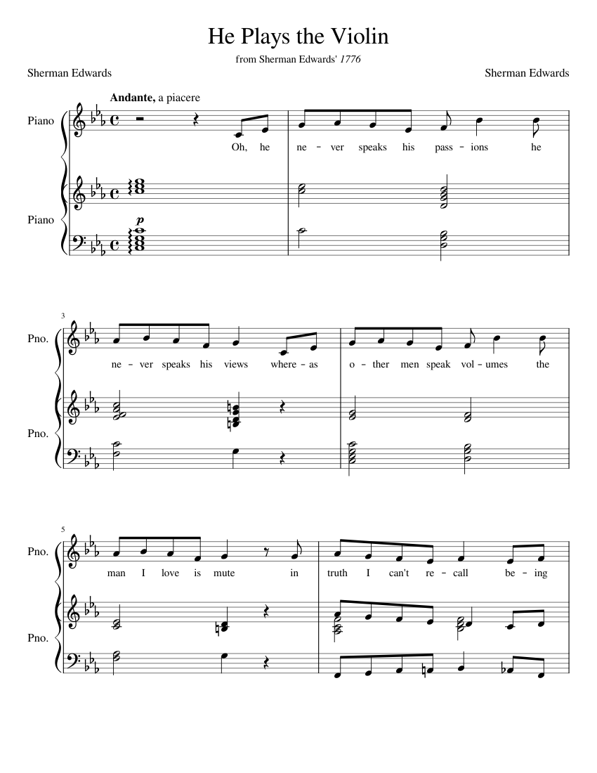 He Plays the Violin Sheet music for Piano (Solo) | Musescore.com