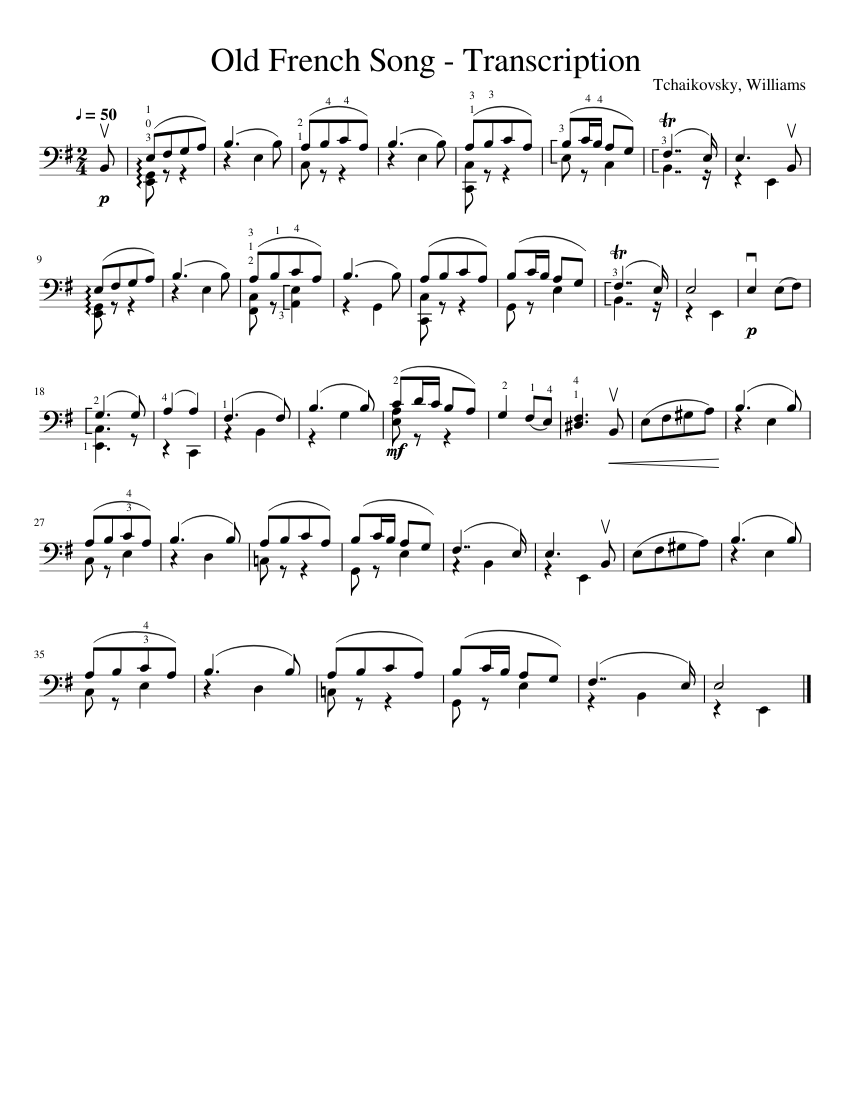 Old French Song - Tchaikovsky - Transcrition for Cello Sheet music for ...