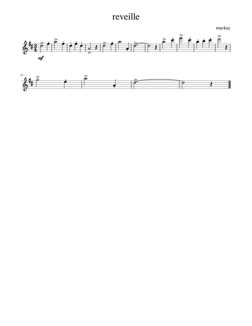 reveille Sheet music for Tambourine (Solo) | Musescore.com