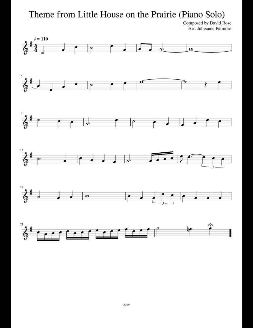 Theme from Little House on the Prairie Piano Solo sheet music for Piano ...