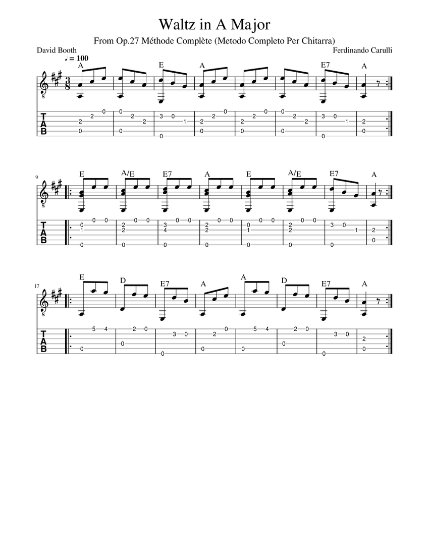 Waltz in A Major - Op.27 -Ferdinando_Carulli Sheet music for Guitar ...