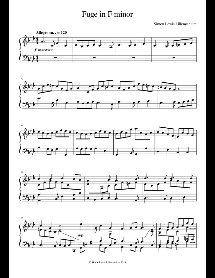 Fuge 1 sheet music for Piano download free in PDF or MIDI