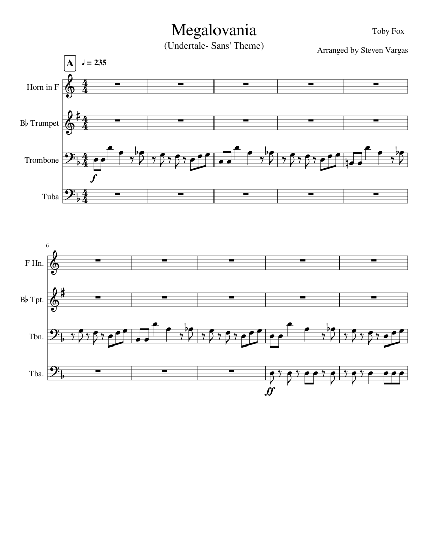 Megalovania Sans Theme unfinished sheet music for French Horn, Trumpet, Trombone, Tuba download ...
