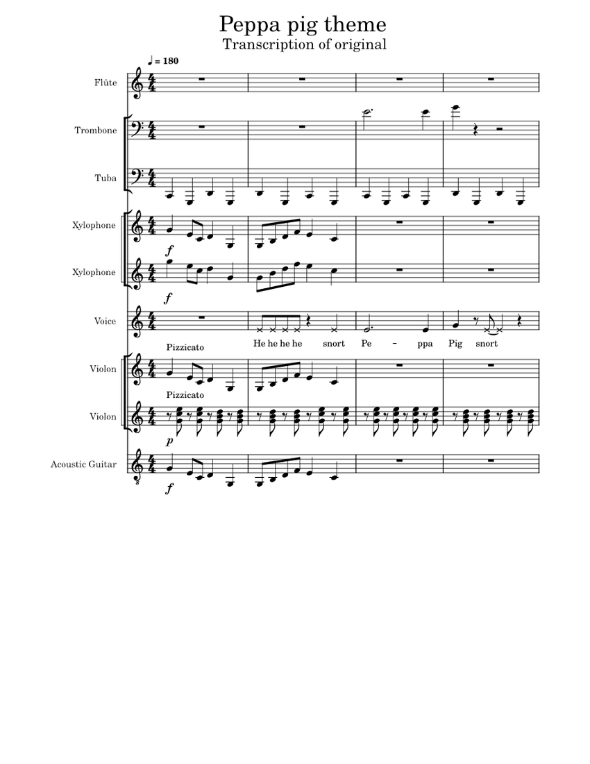 Peppa Pig Theme Full Score Sheet music for Trombone, Tuba, Voice (Other) (Mixed Ensemble ...