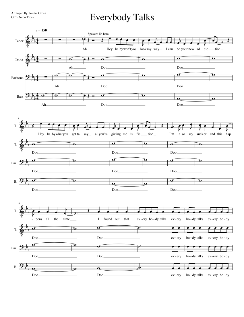 Everybody Talks (acapella) Sheet music for Tenor, Bass, Baritone (A ...