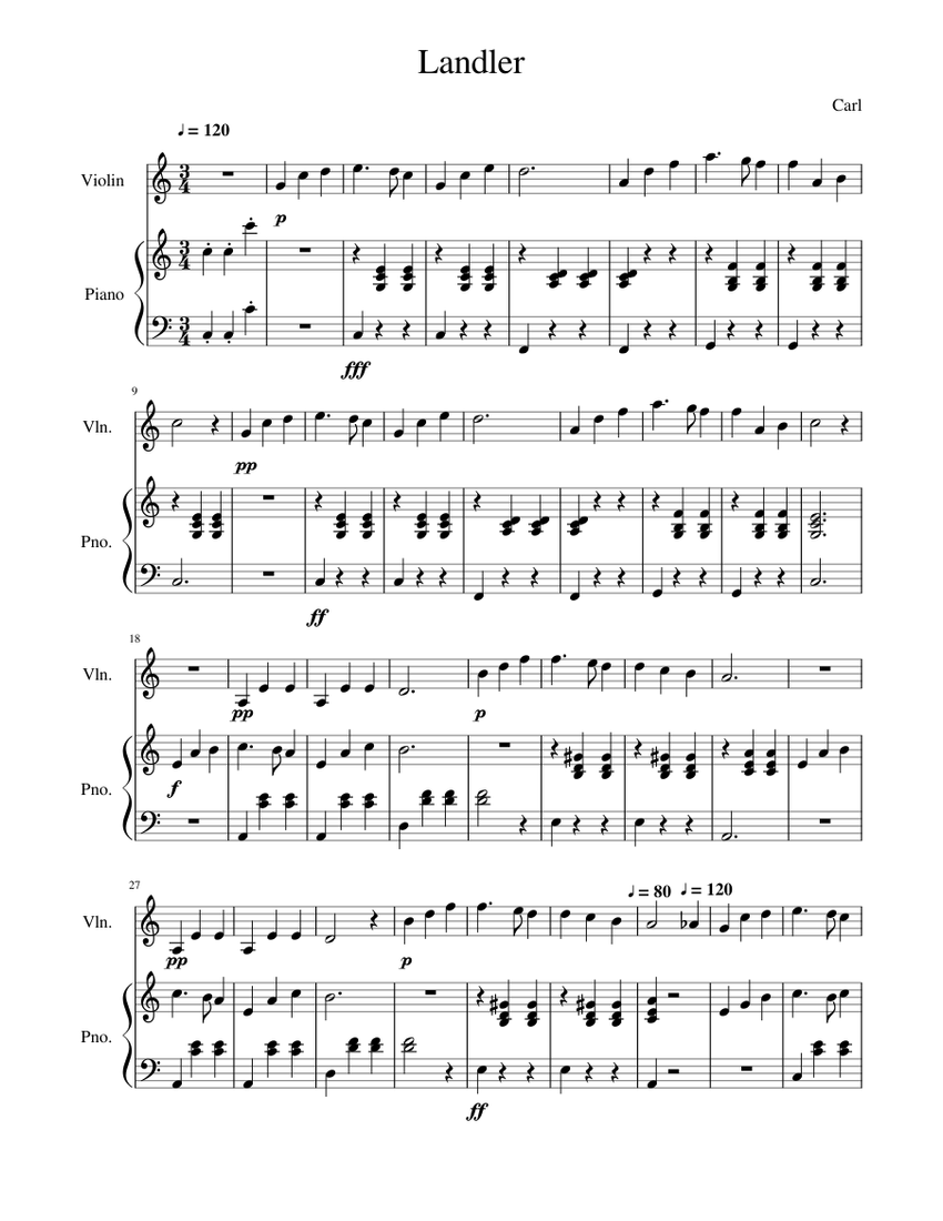 Landler (Grade 2 Violin Exam 2016-19, B2) Sheet music for Piano, Violin ...