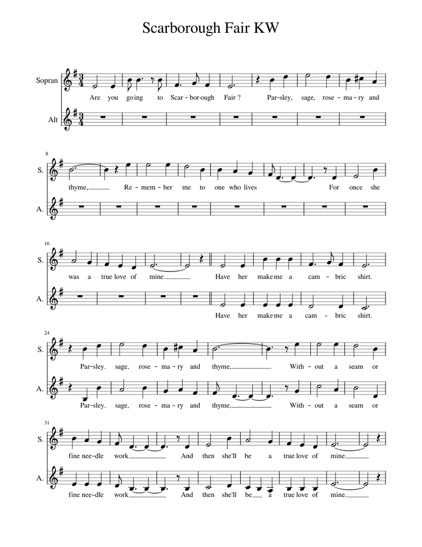 Scarborough Fair KW Sheet music for Voice | Download free in PDF or ...