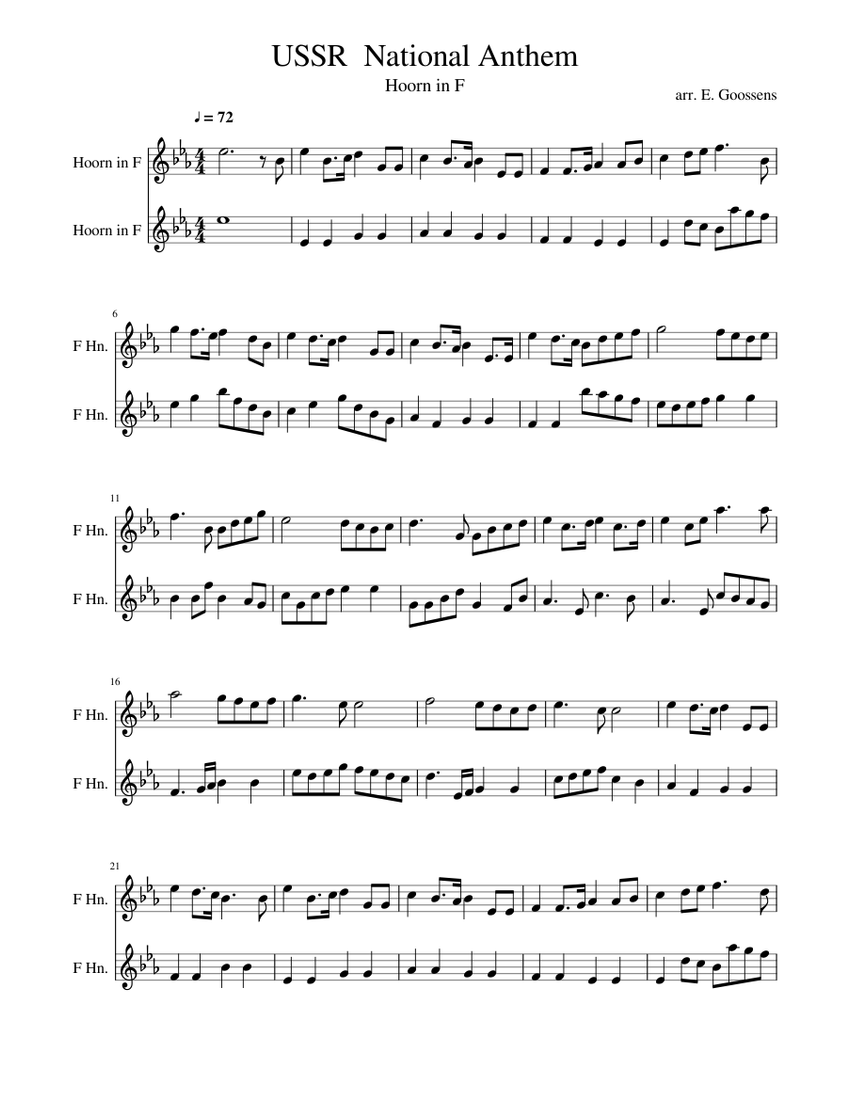 National Anthem of the USSR Sheet music for French Horn (Brass Duet ...